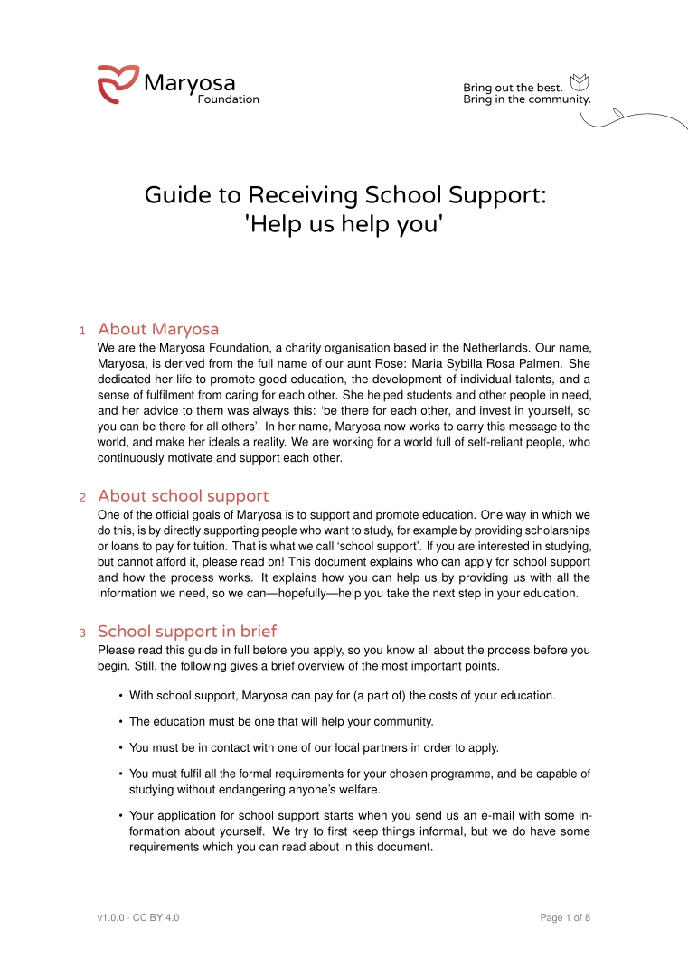 School Support Documents Maryosa Foundation